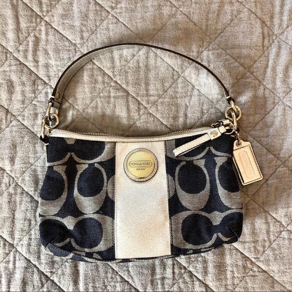 Coach | Bags | Coach Signature Navy Blue Silver Bag Nwot | Poshmark
